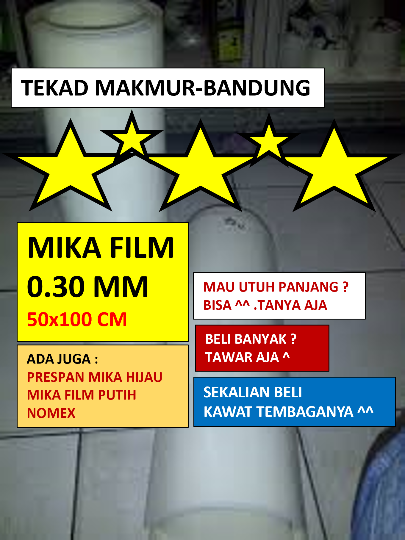 Mika Film Putih Susu 0.30 mm - Per 50x10O cm - Kertas Gulung Dinamo ...