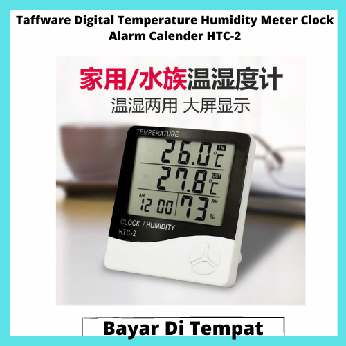 Taffware Digital Temperature Humidity Meter Clock Alarm Calender HTC-2 ...