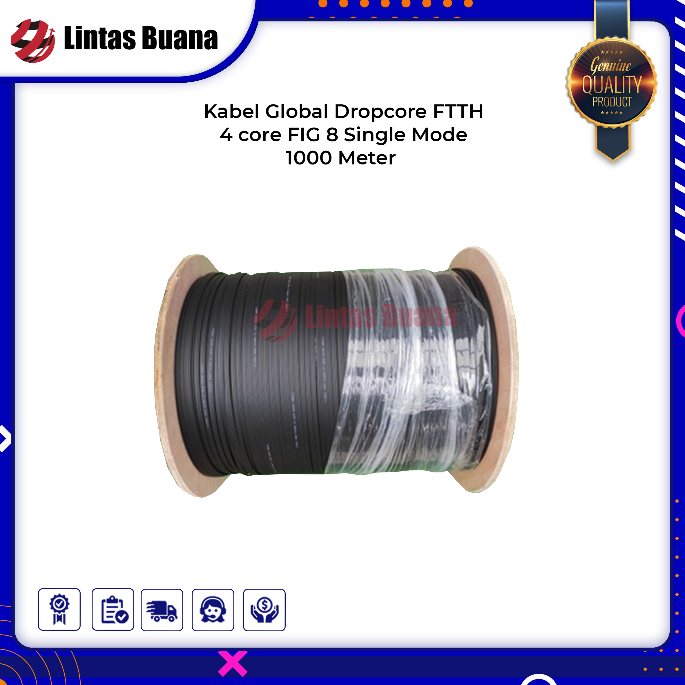 Kabel Dropcore FTTH 4 core FIG 8 Single Mode 1000 Meter Global | Lazada ...