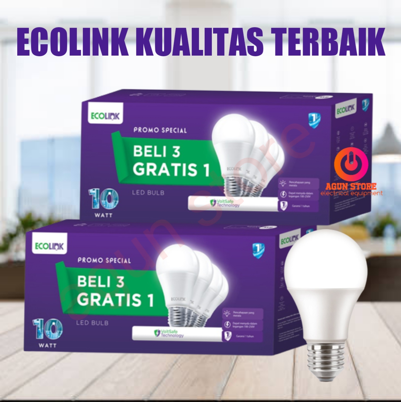 Lampu Ecolink 3 Gratis 1 LED Bulb Multipack 10w Putih Paling Terang | Lazada Indonesia