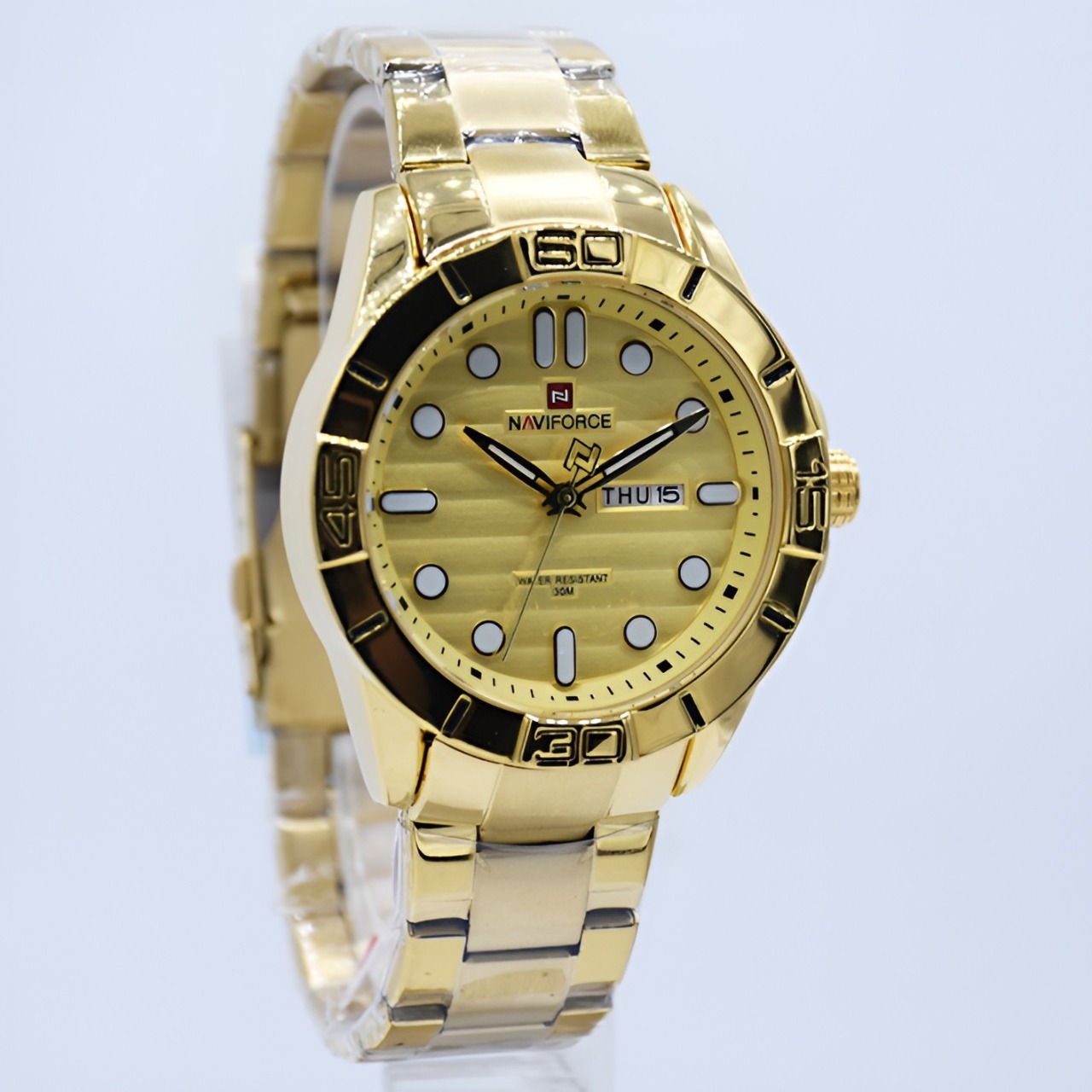 Jam Tangan Rantai Pria Tanggal Hari Simple Elegant Naviforce NF-9198 ...