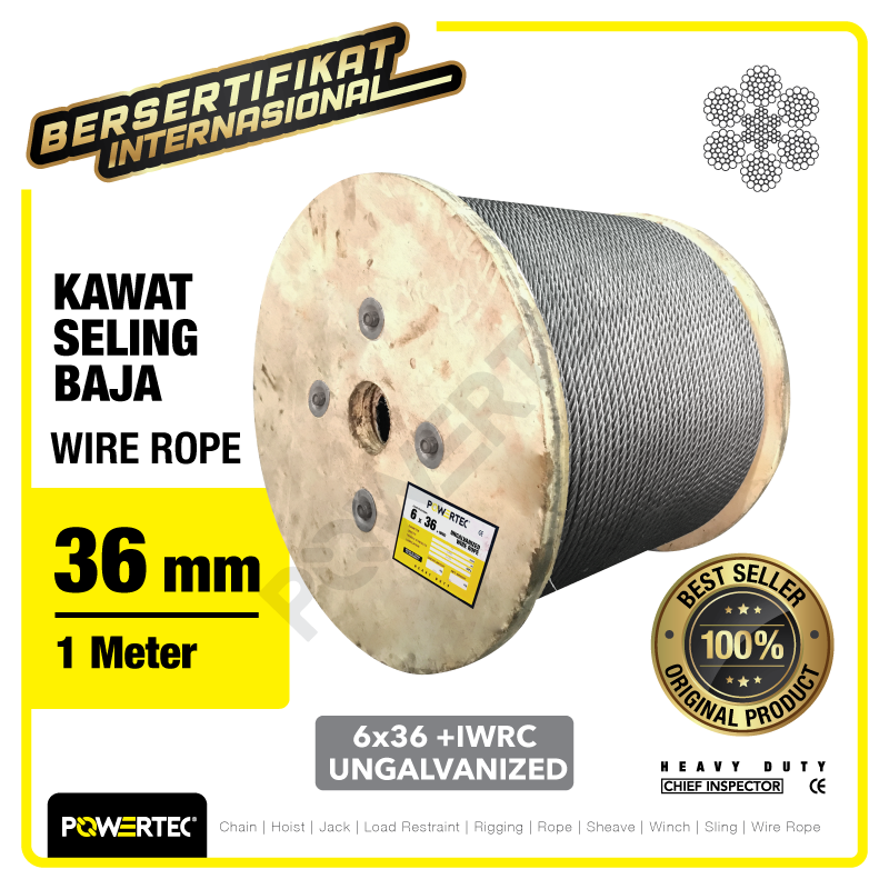 POWERTEC Wire Rope / Kawat Seling Baja 6x36 IWRC 36mm Ungalv - 1 Meter | Lazada Indonesia