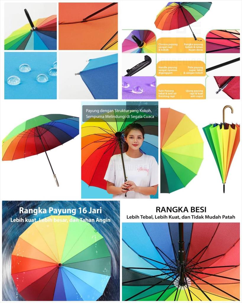 LZ 964. Payung Golf Pelangi Besar Jumbo Kuat Rainbow Kokoh 16 Jari ...