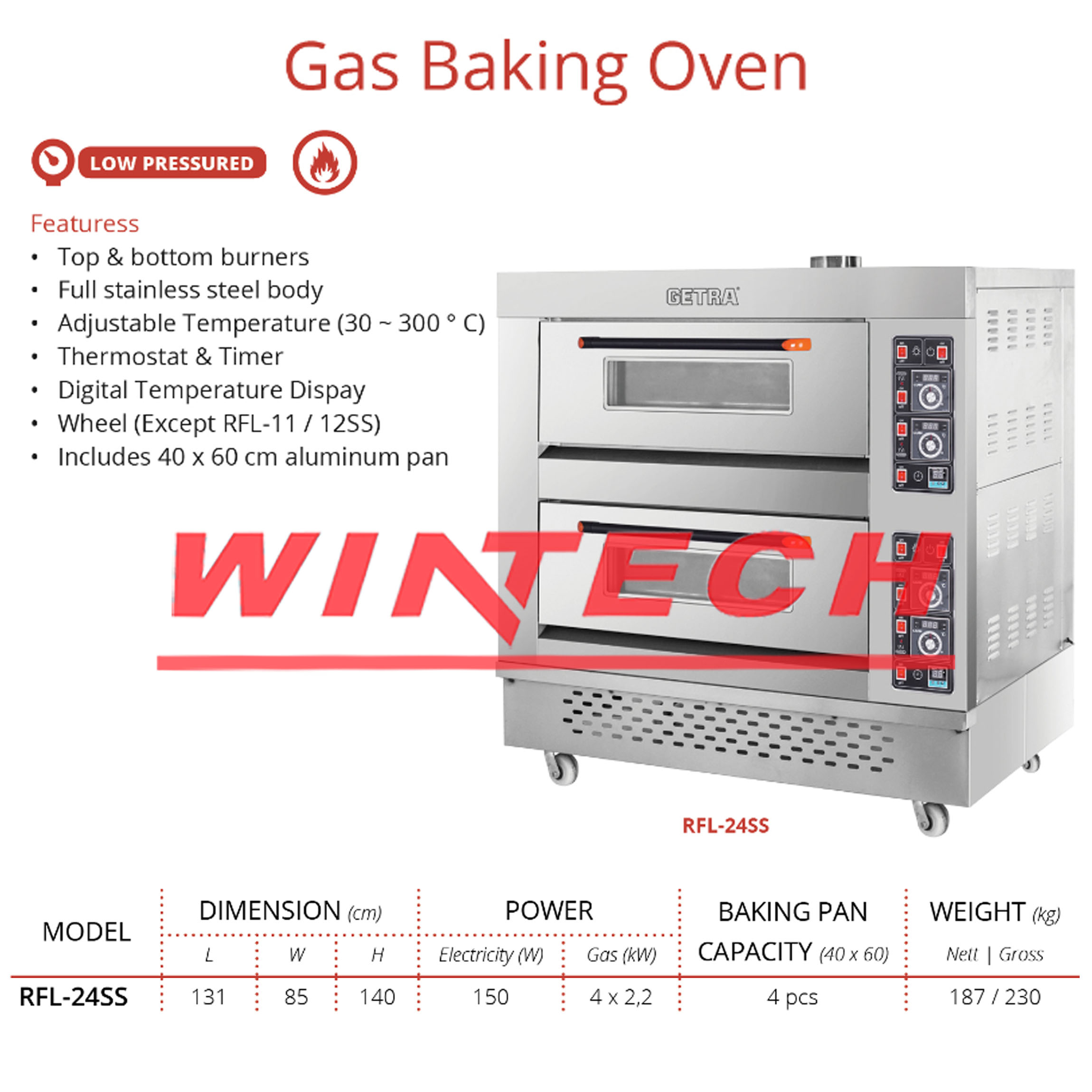 GETRA RFL-24SS OVEN 2 DECK 4 LOYANG - GAS BAKING OVEN - OVEN ROTI ...