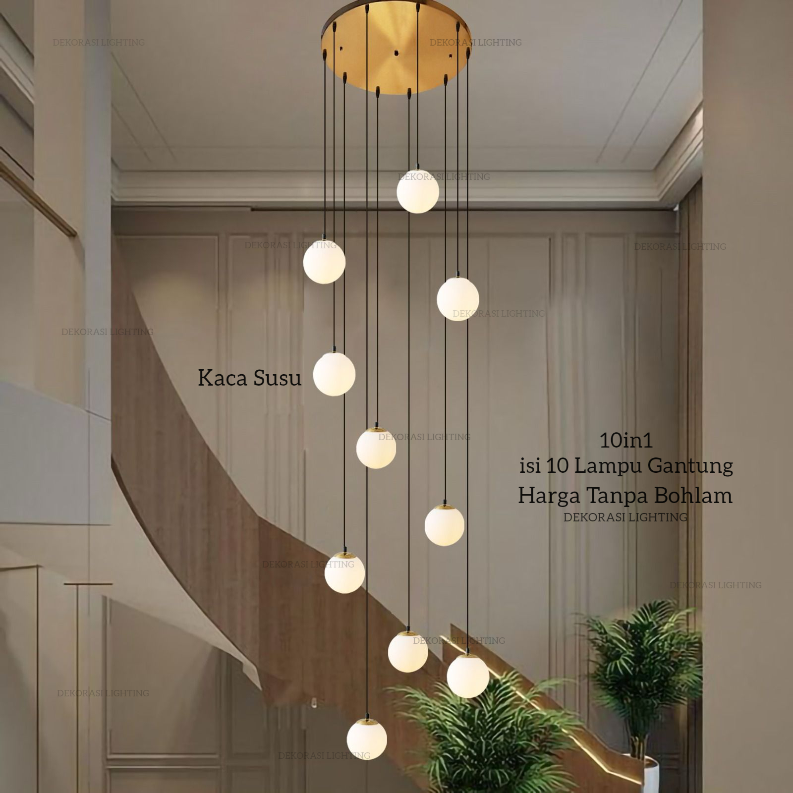 Lampu gantung void tangga 10in1 12in1 model kaca bulat e27 minimalis ...