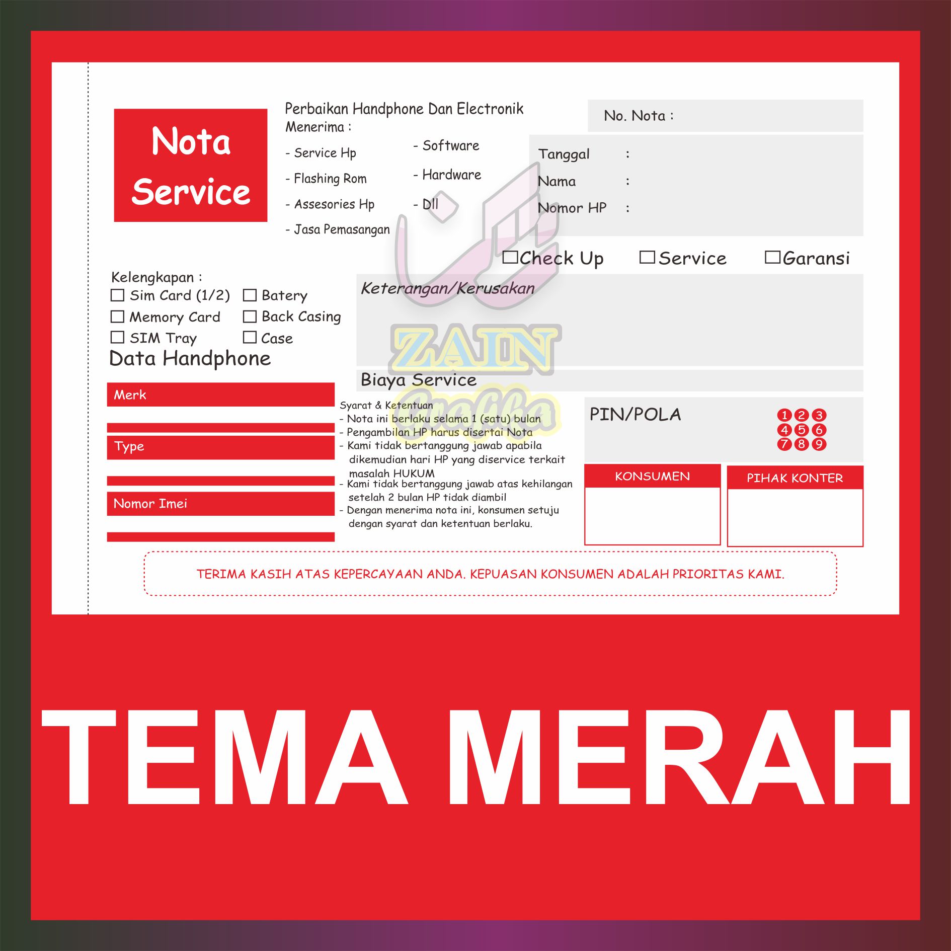 cetak nota service hp 1 per 4 folio lengkap zain grafika | Lazada Indonesia