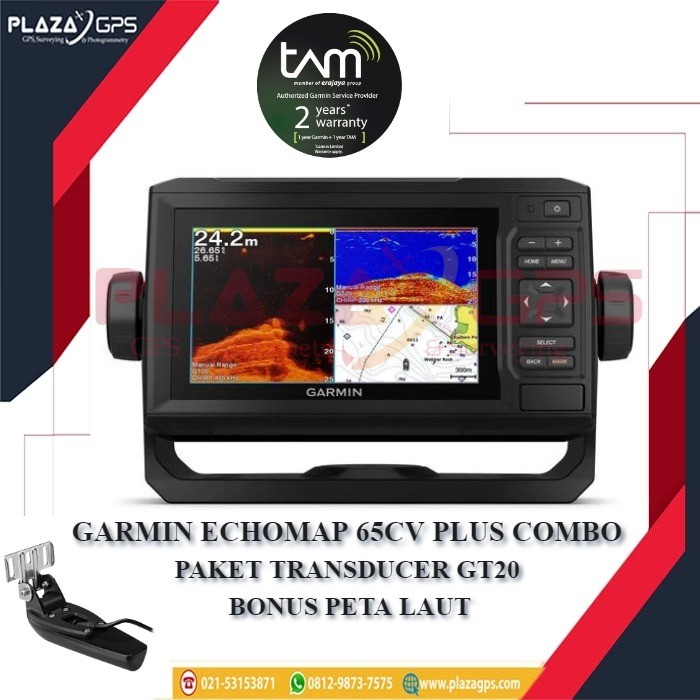 Garmin Echomap Plus 65CV Combo + Transducer GT20 Free Peta Bluechart ...