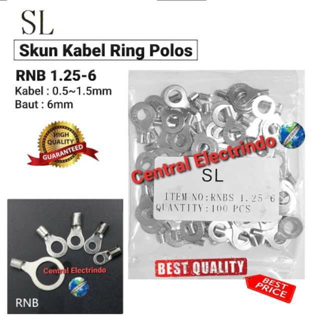 Skun Kabel Ring Polos RNB 1.25-6 Kabel 0.5~1.5mm Baut 6mm SL. | Lazada ...