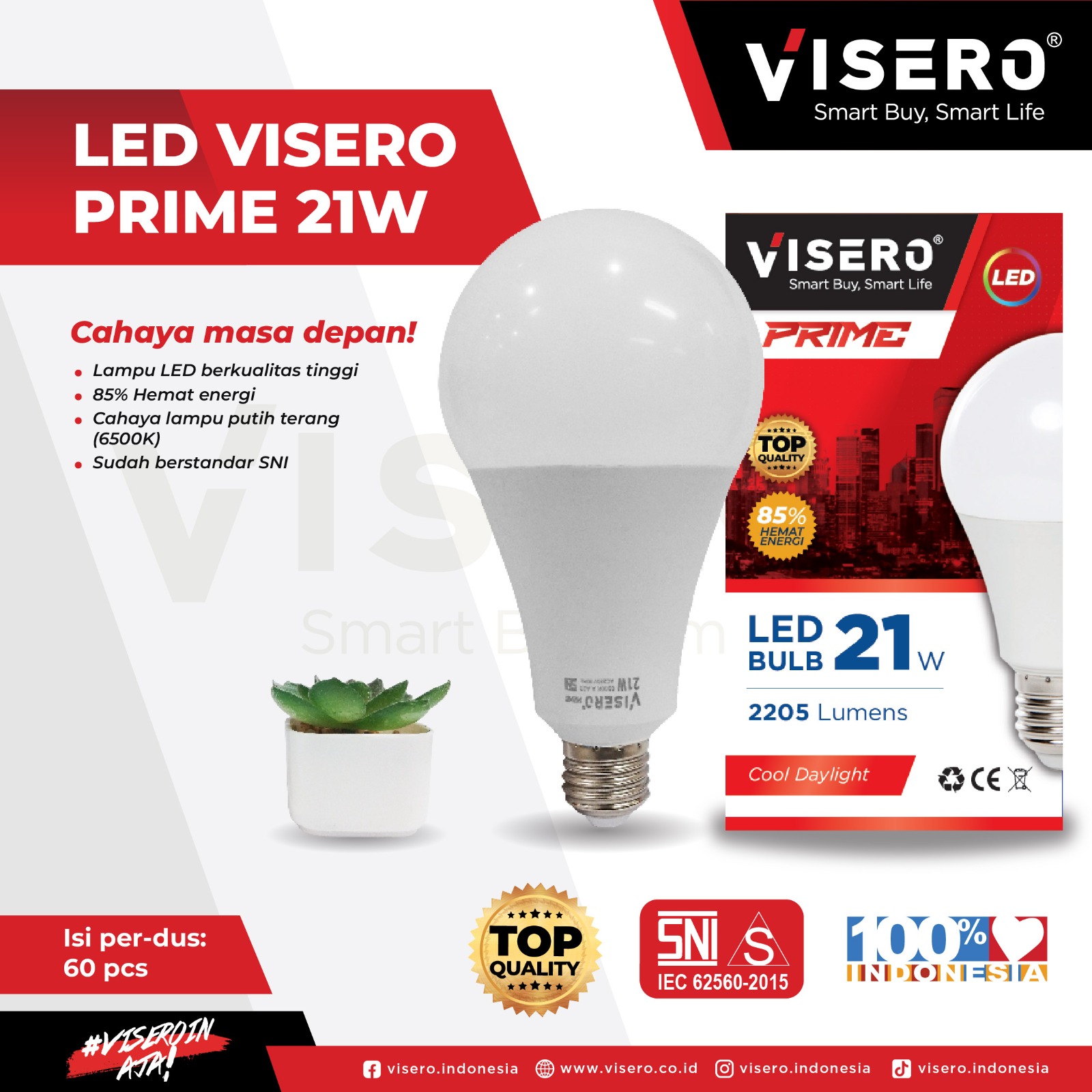 PRIME LEBIH TERANG Lampu Led Bulb Bohlam 21 watt VISERO | Lazada Indonesia