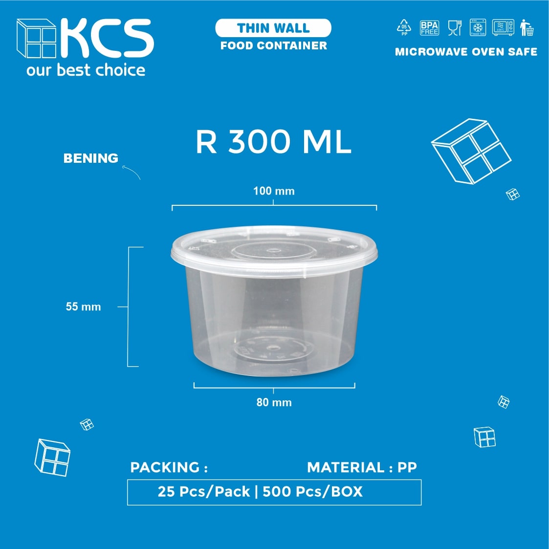 Thinwall Food Container ROUND Bulat Datar merk KCS. Ukuran 300ML 450ML ...
