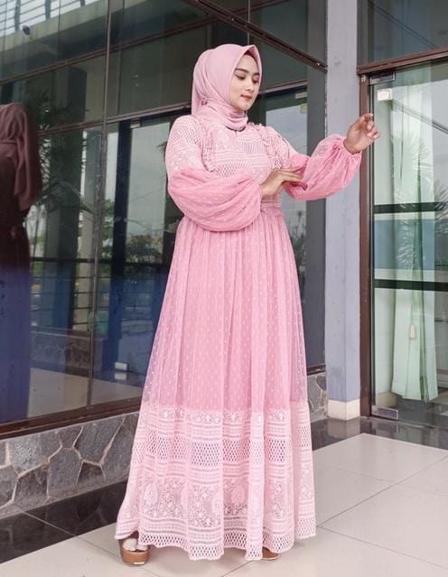 OLIVIA DRESS BURKAT MIX TULLE // Gamis Pesta Busui //Ld 100,Ld 110,Ld ...