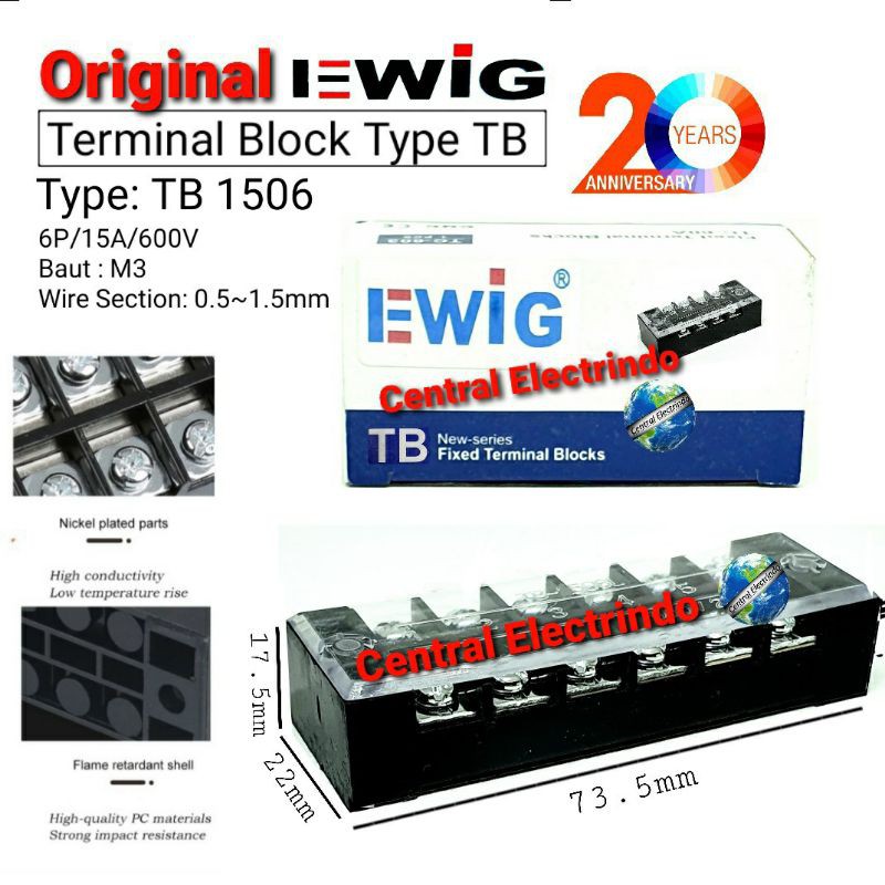 Terminal Block Blok 15A 6P (TB 1506) EWIG. | Lazada Indonesia