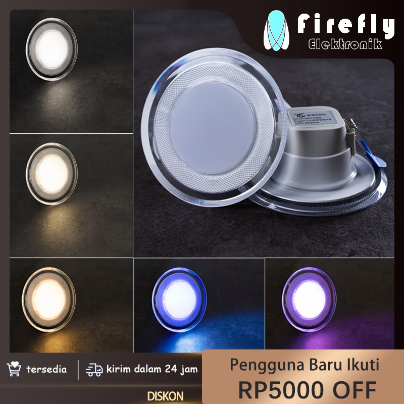 Lampu downlight LED 3 warna 6 watt/9 watt panel LED/lampu plafon ...