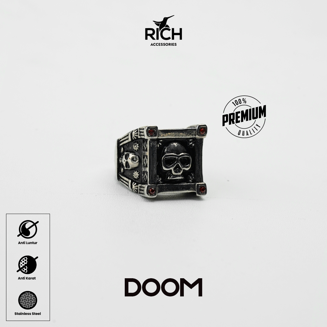 RICH Accessories Cincin Skull DOOM Ring Pria Stainless Steel 18K Gold ...