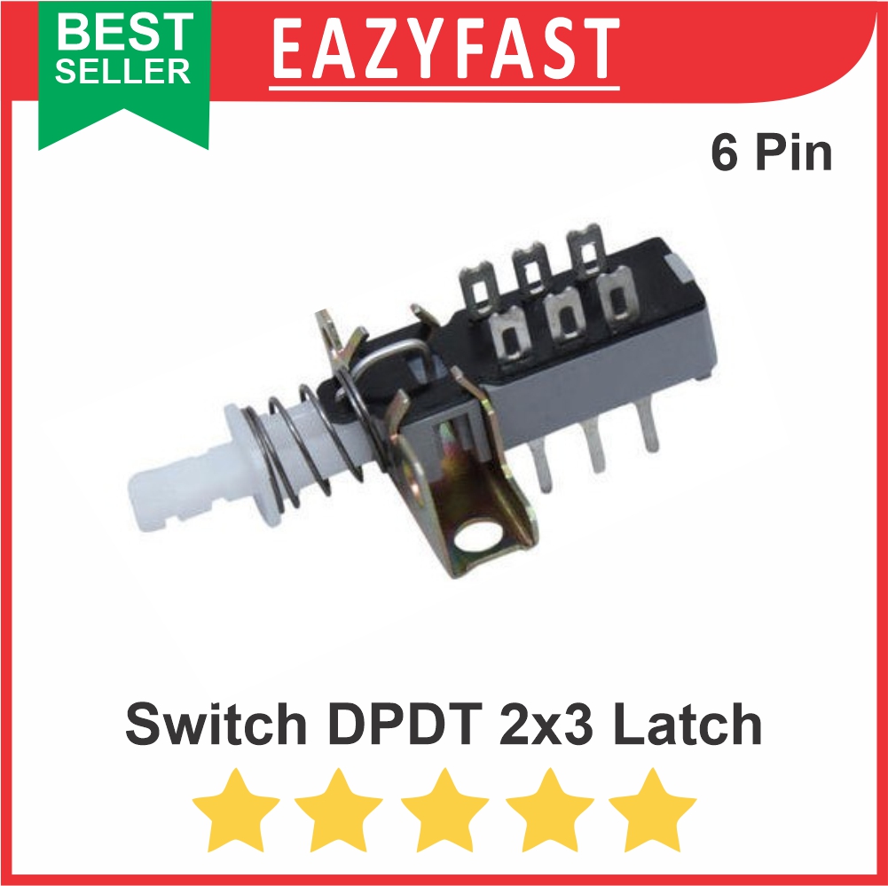 Push Button Switch Saklar DPDT 2x3 Latch Toggle Lock Spring Efek Gitar ...