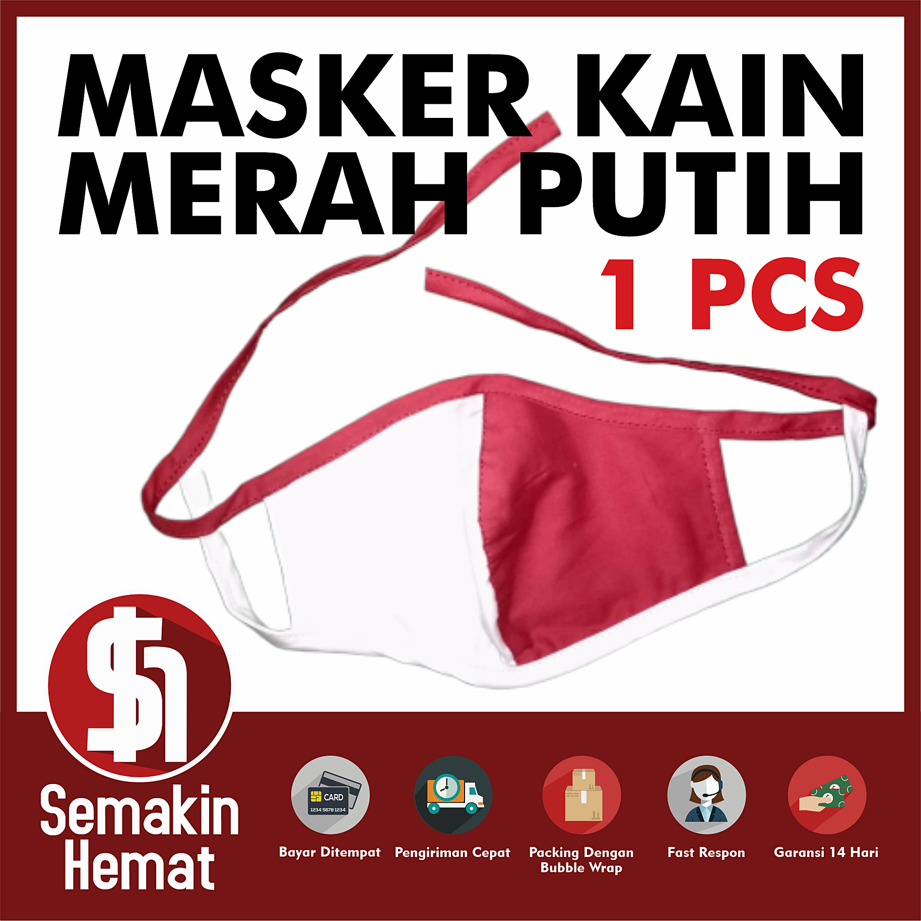 MASKER KAIN MERAH PUTIH MASKER MULUT MASKER HIJAB MASKER DEBU MASKER ...