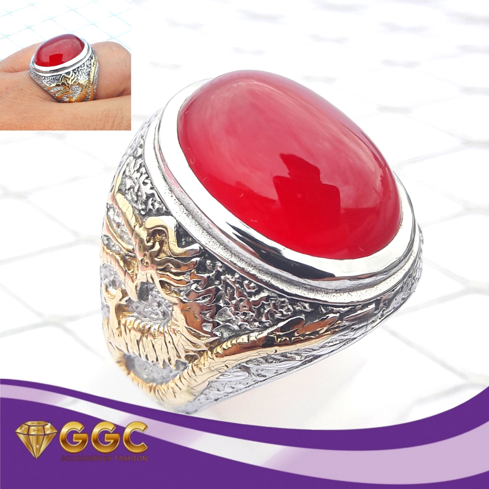 Cincin Batu Akik Merah Darah Motif Naga | Lazada Indonesia