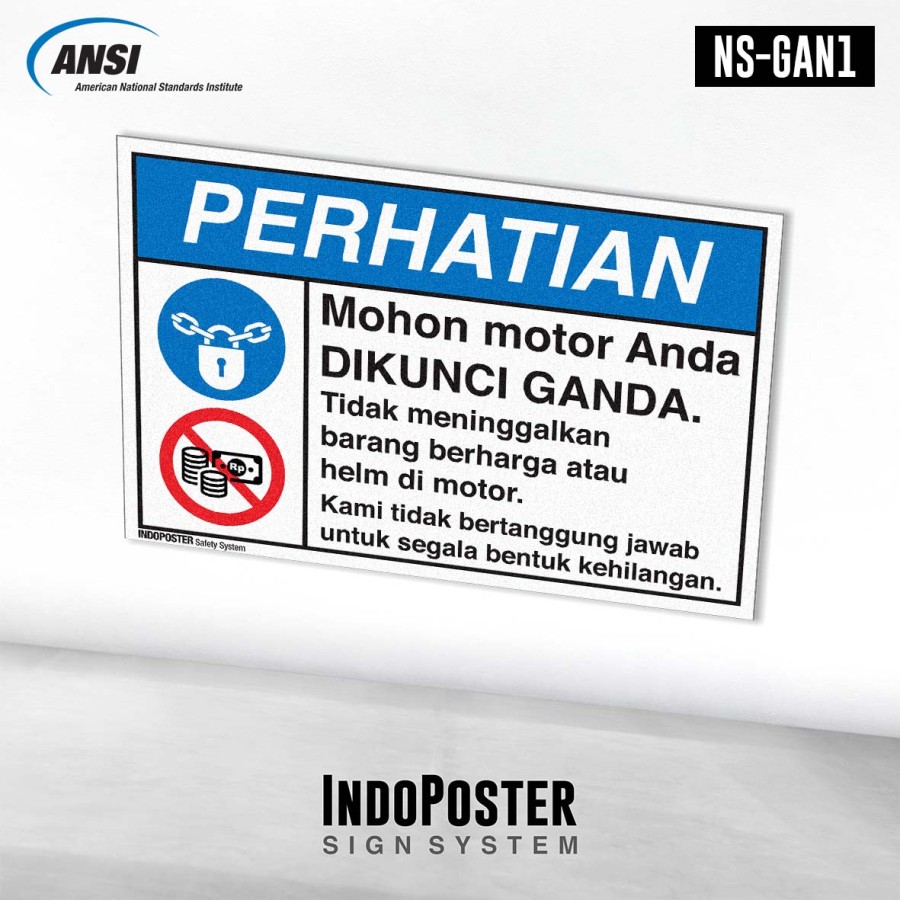 Stiker K3 Safety Sign ANSI Parkir Motor Dikunci Ganda | Lazada Indonesia