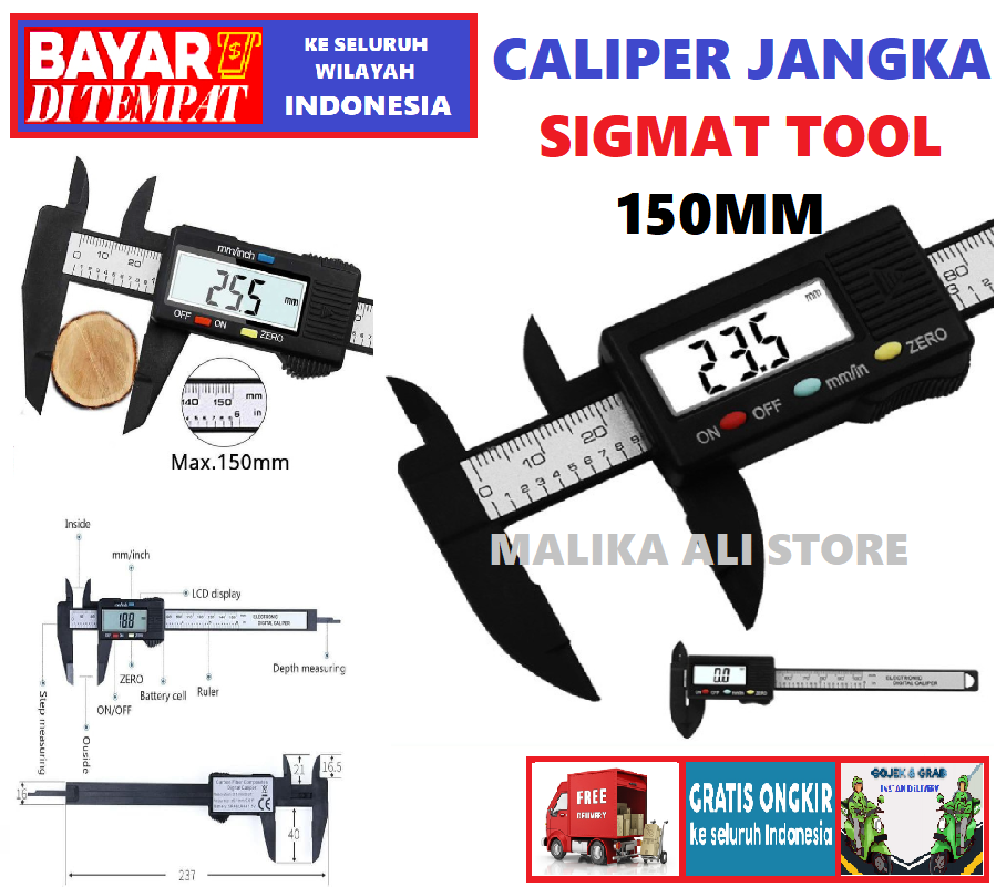 ALAT UKUR SIGMAT CALIPER JANGKA VERNIER TOOL 150MM DIGITAL Kualitas ...