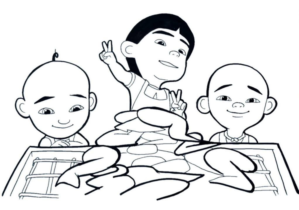 Gambar Sketsa Mewarnai Upin Ipin 1000 Isi Tiga Lembar Uk A4 Lazada