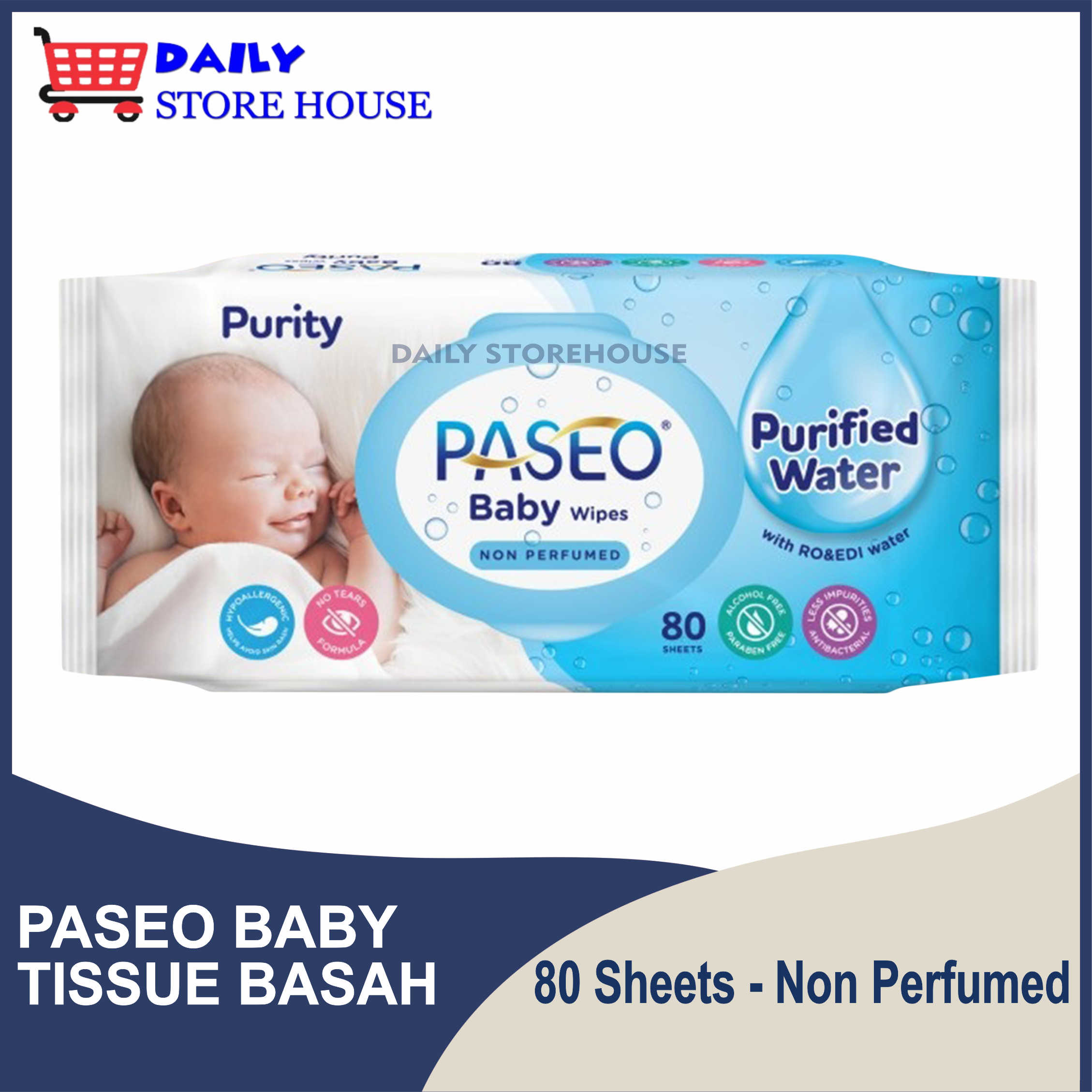Paseo Tissue Basah Baby Wipes Purity Gazette 80 sheets Non Perfumed ...