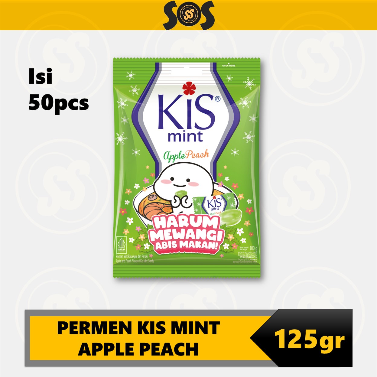 Permen Kis Apple Peach Mint 125 gr - isi 50 pcs/Permen Kis Hijau/Permen Mint/Permen Mayora ...