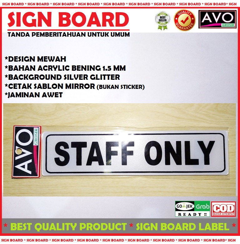 sign label STAFF ONLY acrylic sticker sign board ruang tanda notice ...