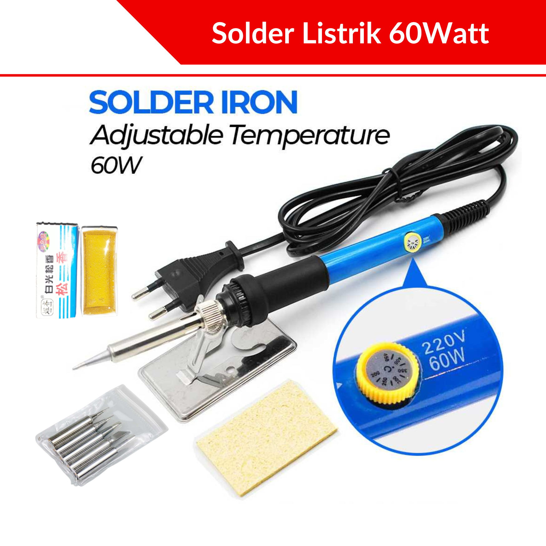 Solder Listrik 60 Watt Adjustable Temperature Suhu lengkap mata solder ...