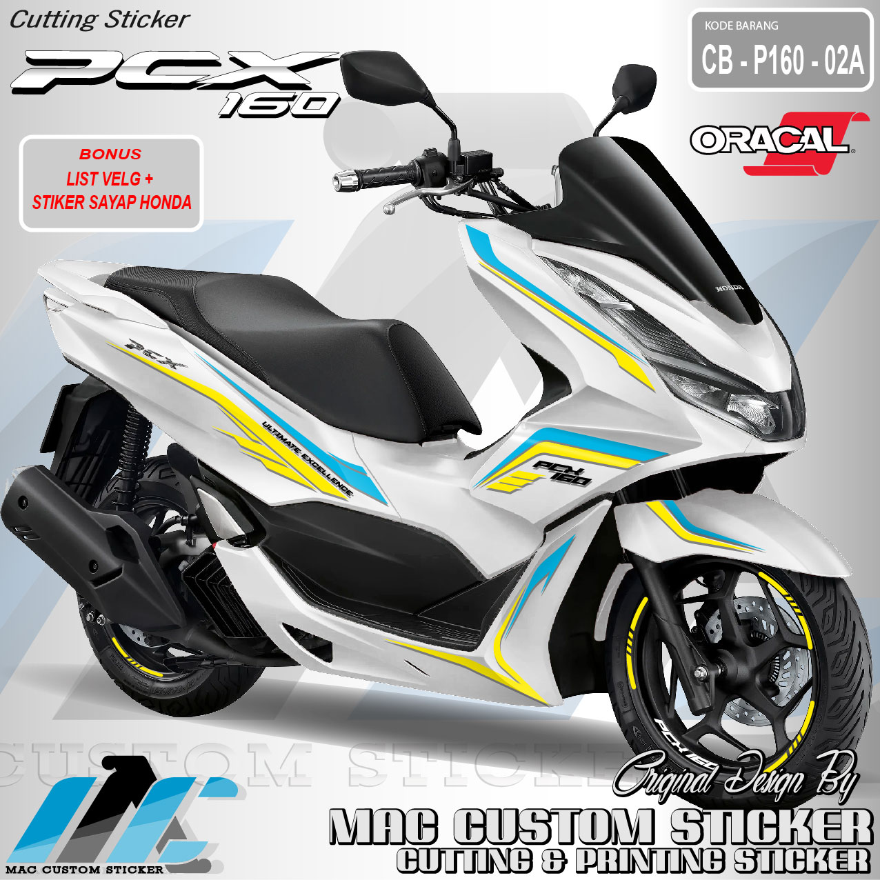 STRIPING PCX 160 - CUTTING STICKER HONDA PCX 160 - STIKER PCX 160 PUTIH ...