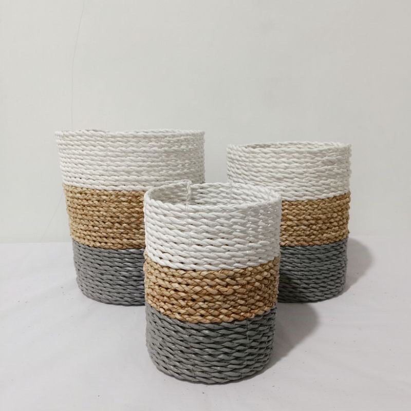 Keranjang cover pot bunga anyaman plastik seagrass rotan sintetis unik ...