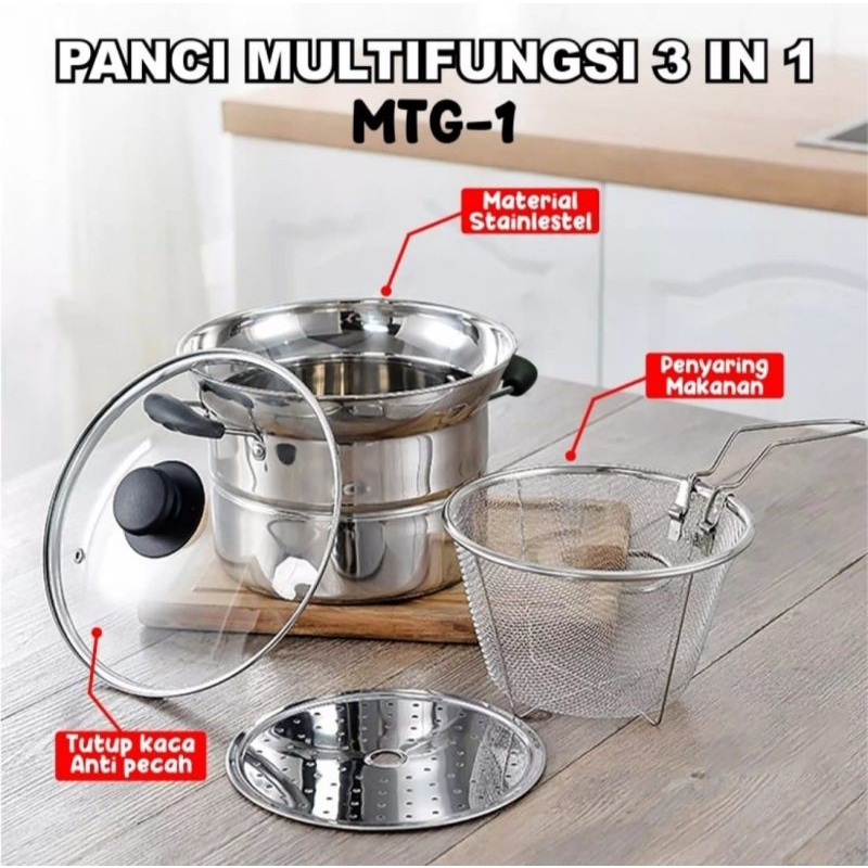 Panci 3 In 1 Serbaguna panci rebus panci kukus panci set MULTIFUNGSI ...