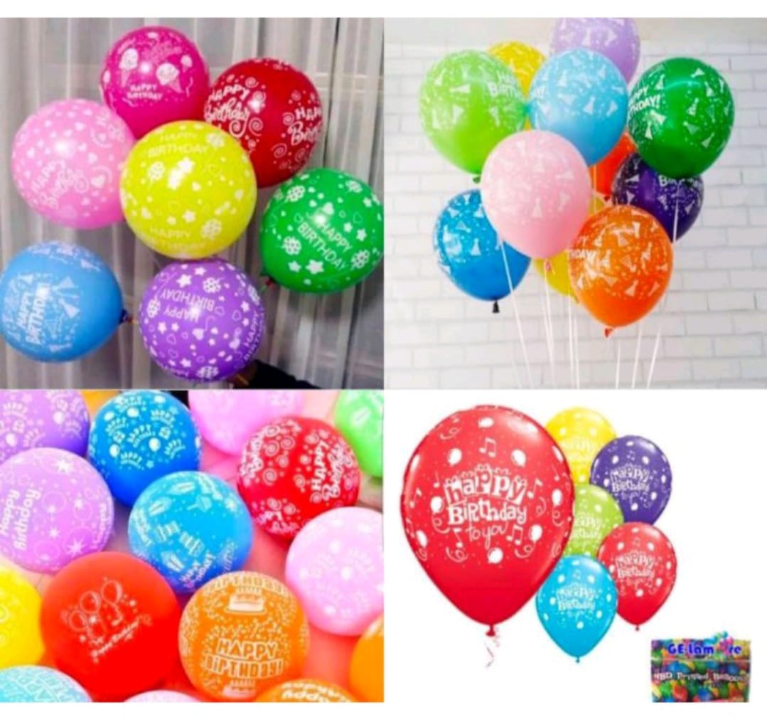 PAKET 20 PCS BALON LATEK HAPPY BIRTDAY WARNA WARNI / BALON MOTIF HBD ...