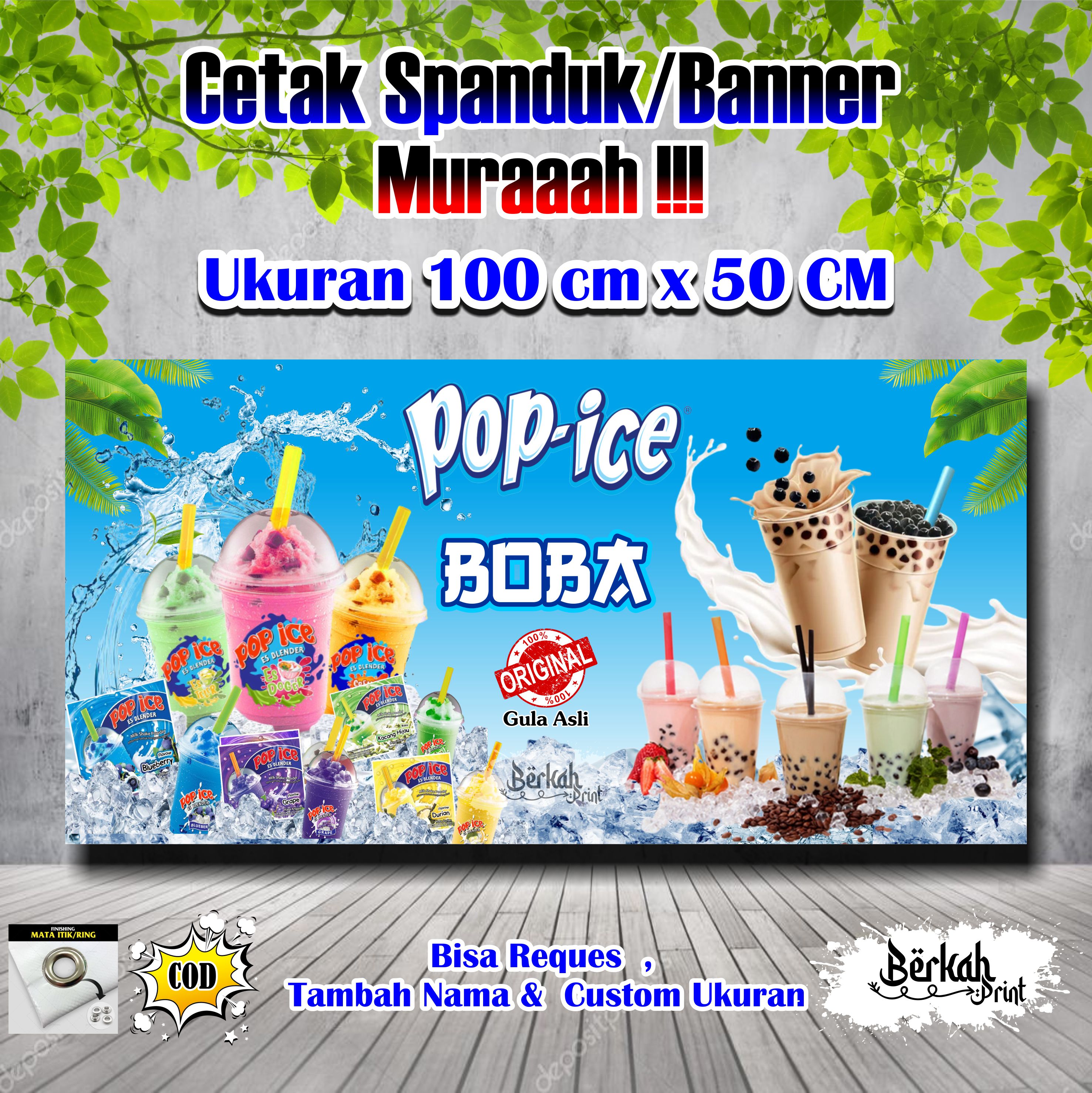 Spanduk Banner Pop Ice & Boba Ukuran 100 cm x 50 cm | Lazada Indonesia