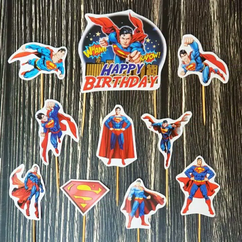 satu set cake topper toper hiasan kue ulang tahun karakter superman ...