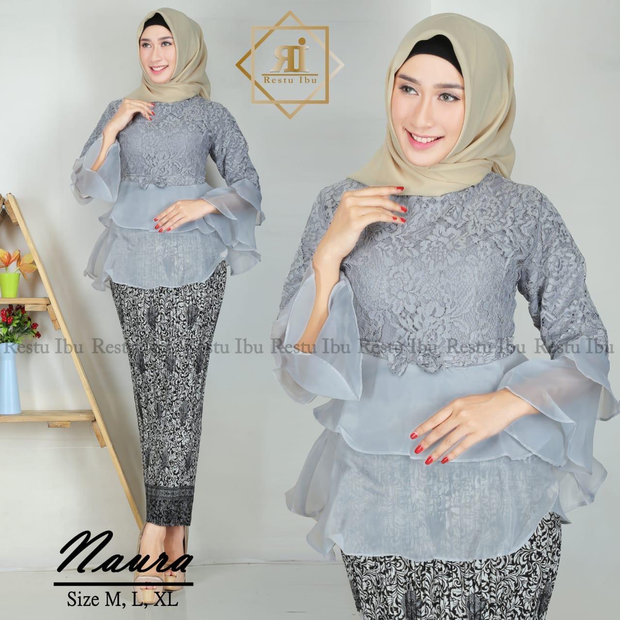 KINTANIFASHION - SET KEBAYA BROKAT MIX ORGANZA NAURA ABU SILVER ...