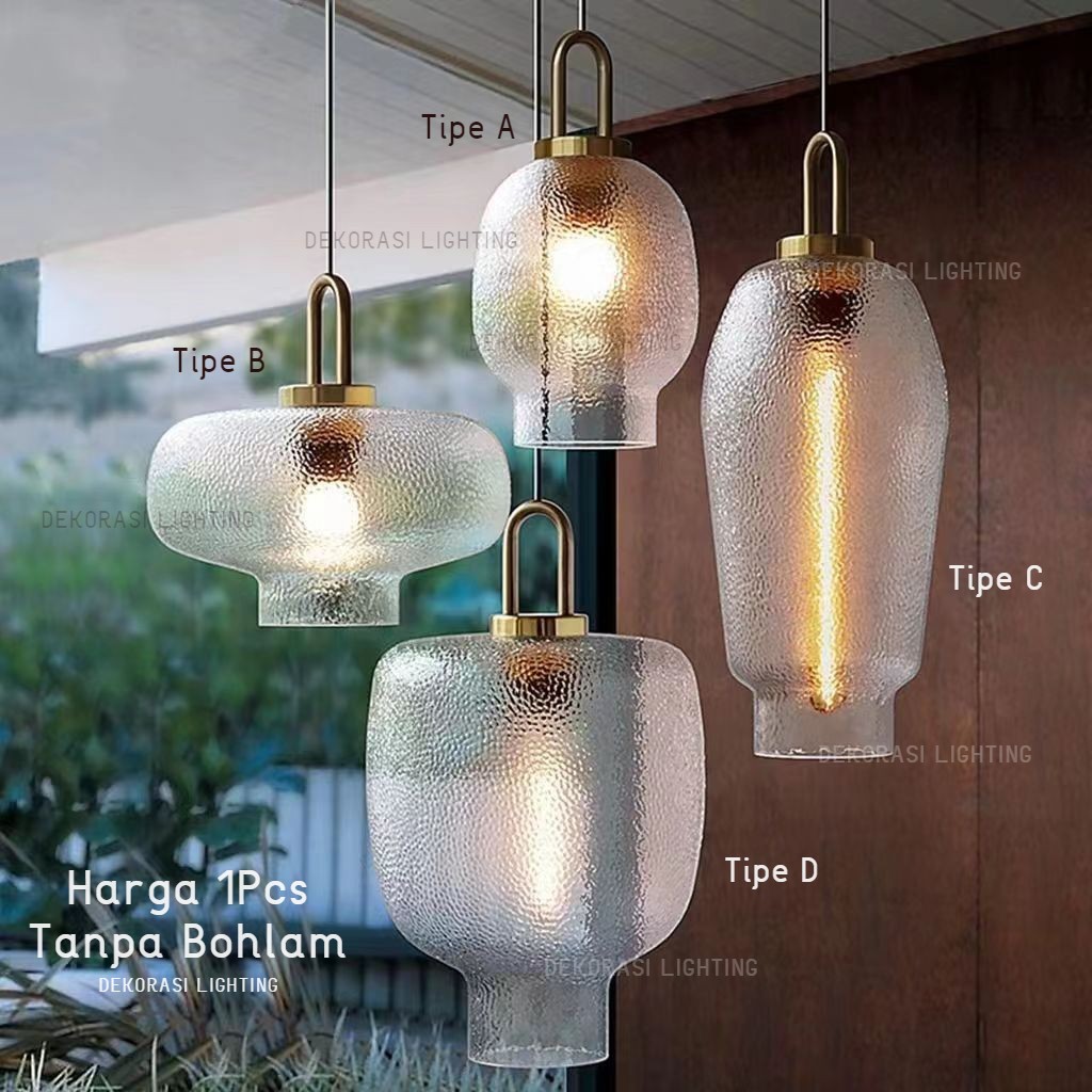 Lampu gantung gold kaca texture modern minimalis meja makan ruang tamu ...
