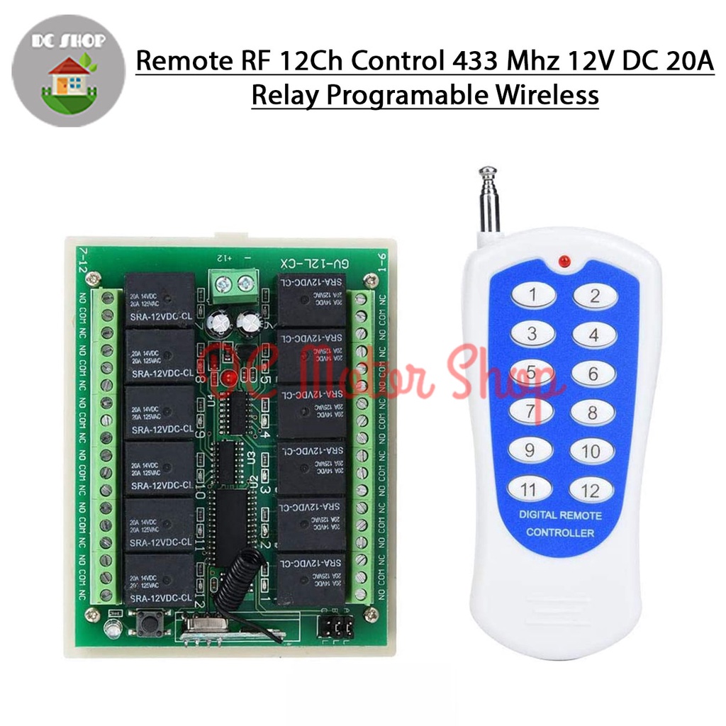 Remote RF 12Ch Control 433 Mhz 12V DC 20A Relay Programable Wireless ...