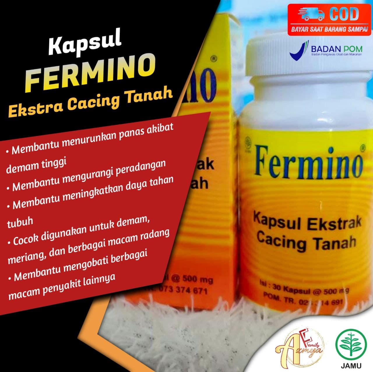 Fermino Kapsul Ekstrak Cacing Tanah 30 Kapsul Obat Demam Tipes Membantu ...