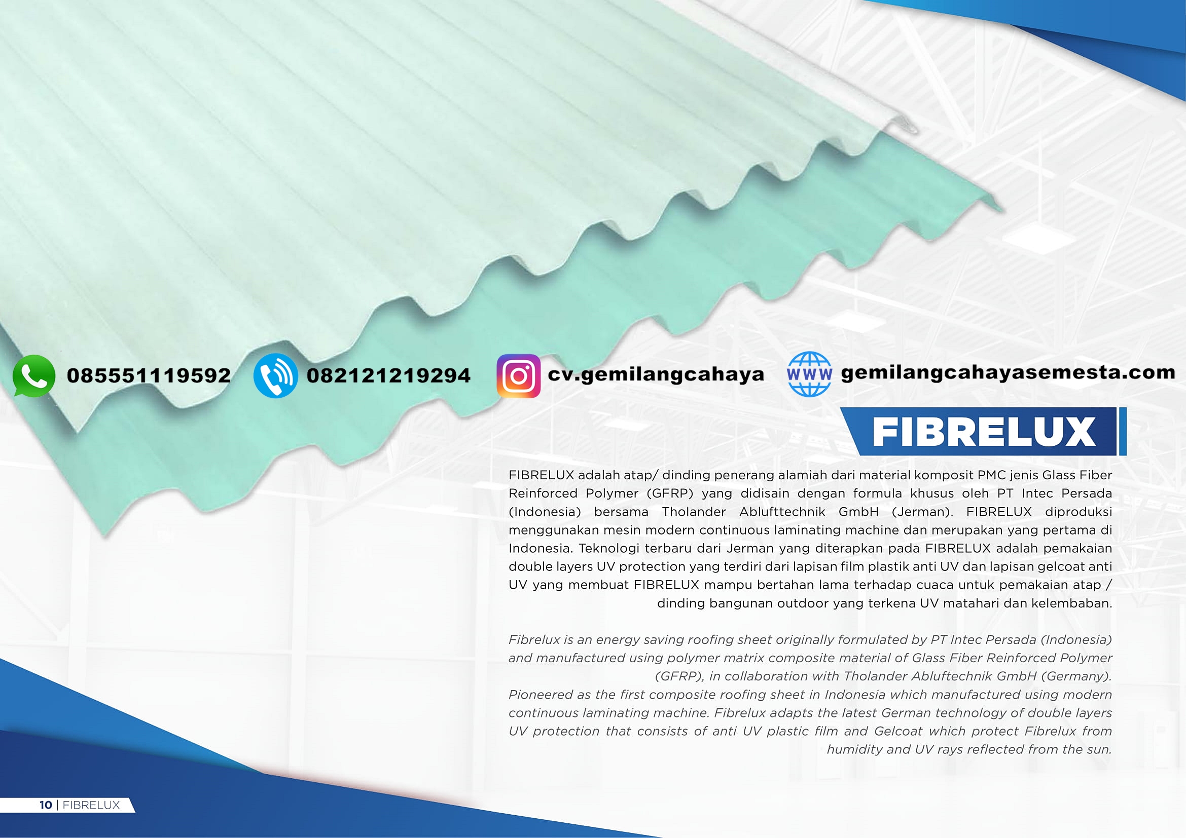 FIBRELUX GFRP Roof ( 1,2 mm ) / Atap Fiberglass / Chemical Roofing ...