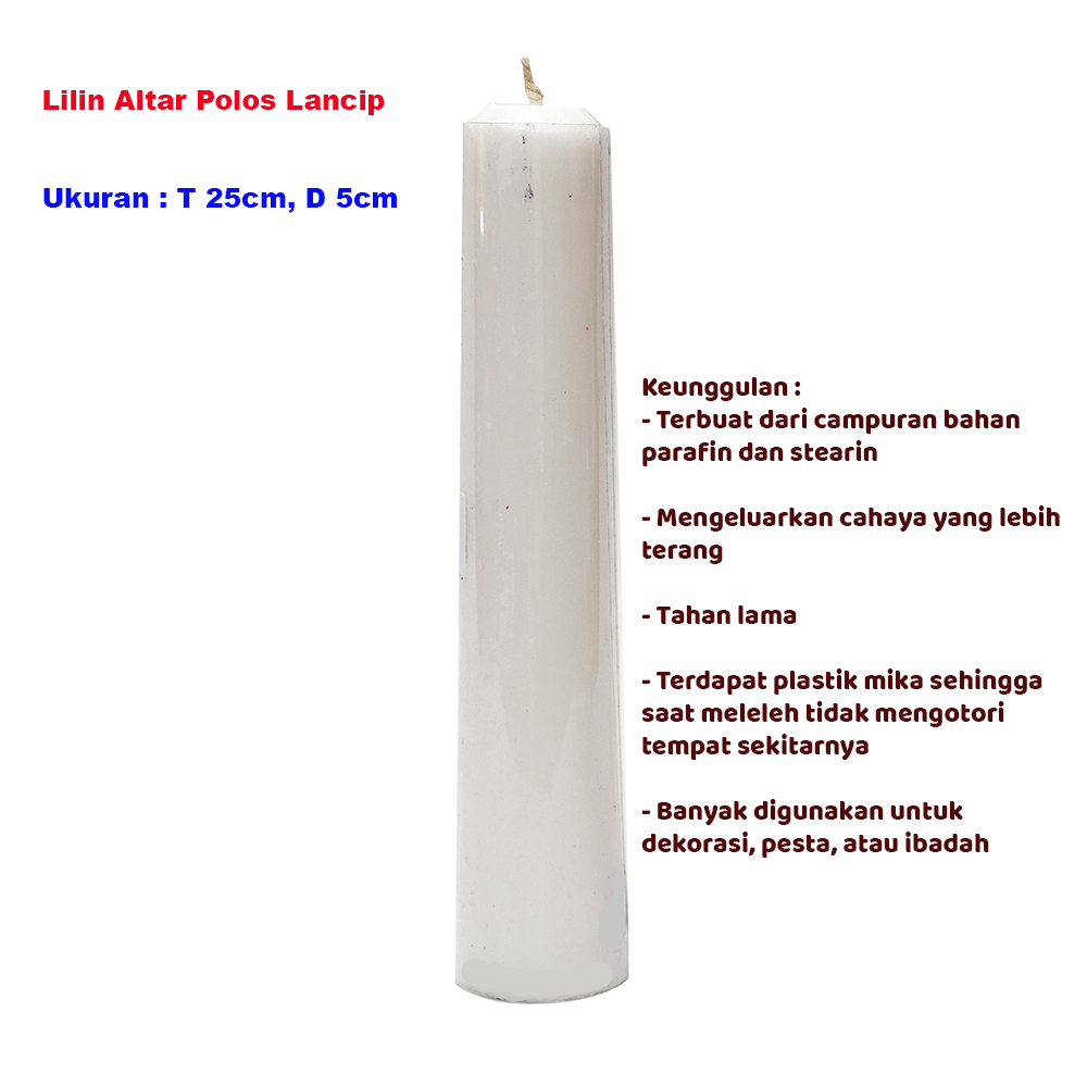 Lilin Altar Putih Polos Lancip ( Uk. 25 x 5 cm ) Lilin Gereja Lilin ...