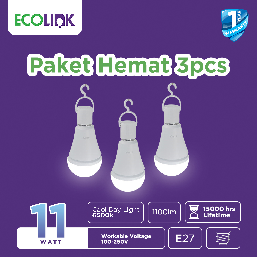 Ecolink Lampu Bohlam Emergency Led 11w Putih Cool Paket 3pcs Lazada