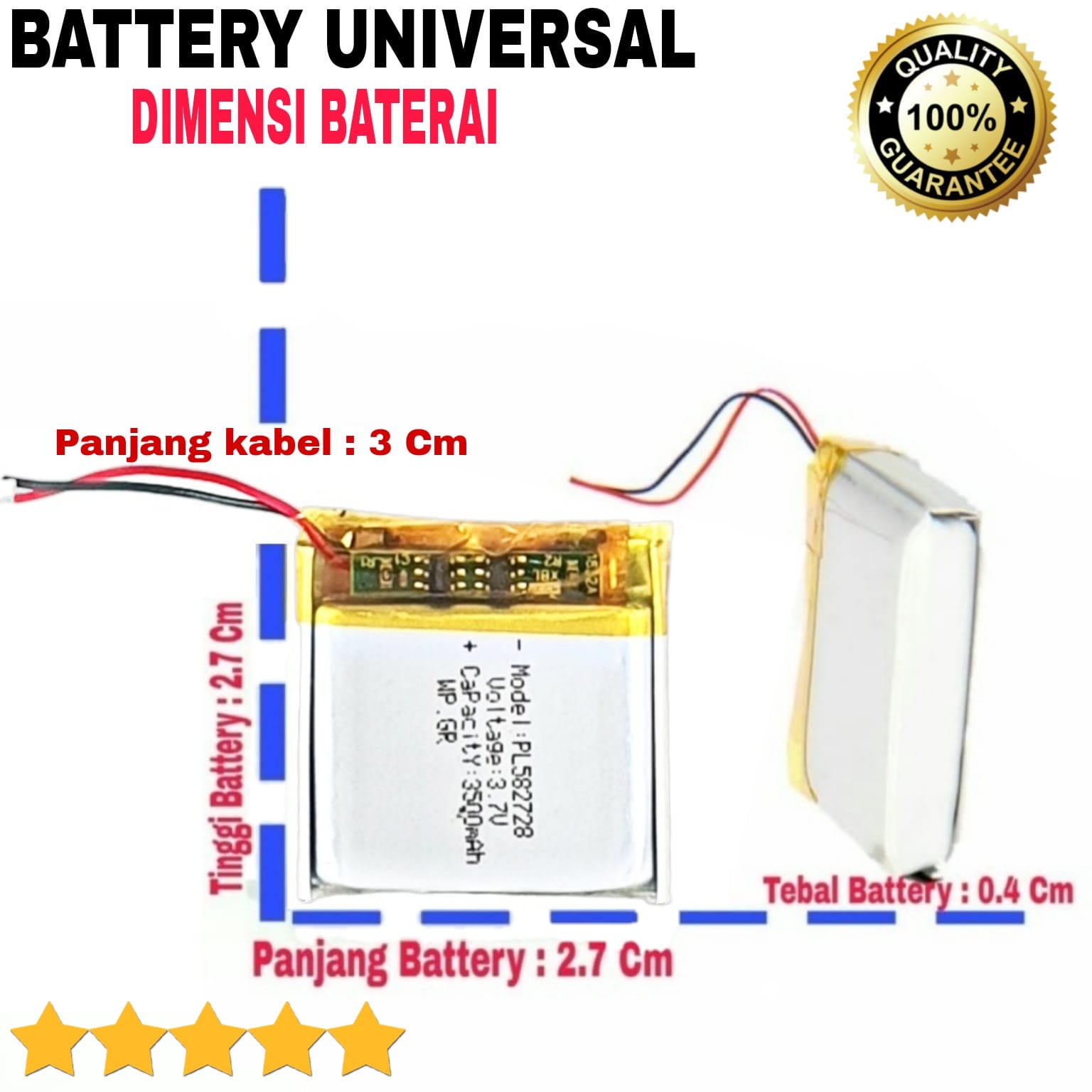 Baterai Battery Universal PL582728 UNTUK Bluetooth , speaker , Headset ...