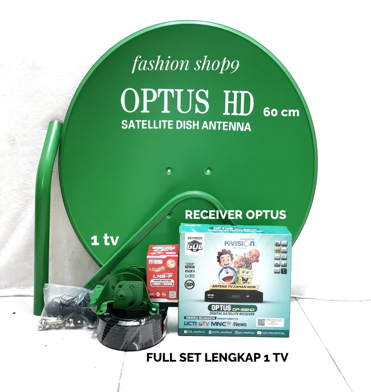 Parabola Mini Full Set Lengkap 60 cm Optus Hijau Termasuk 1 Pcs Receiver Optus- Odu Parabola ...
