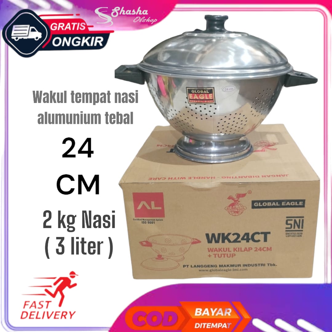 wakul nasi alumunium kilap global eagle 24 cm / tempat nasi / sangku ...