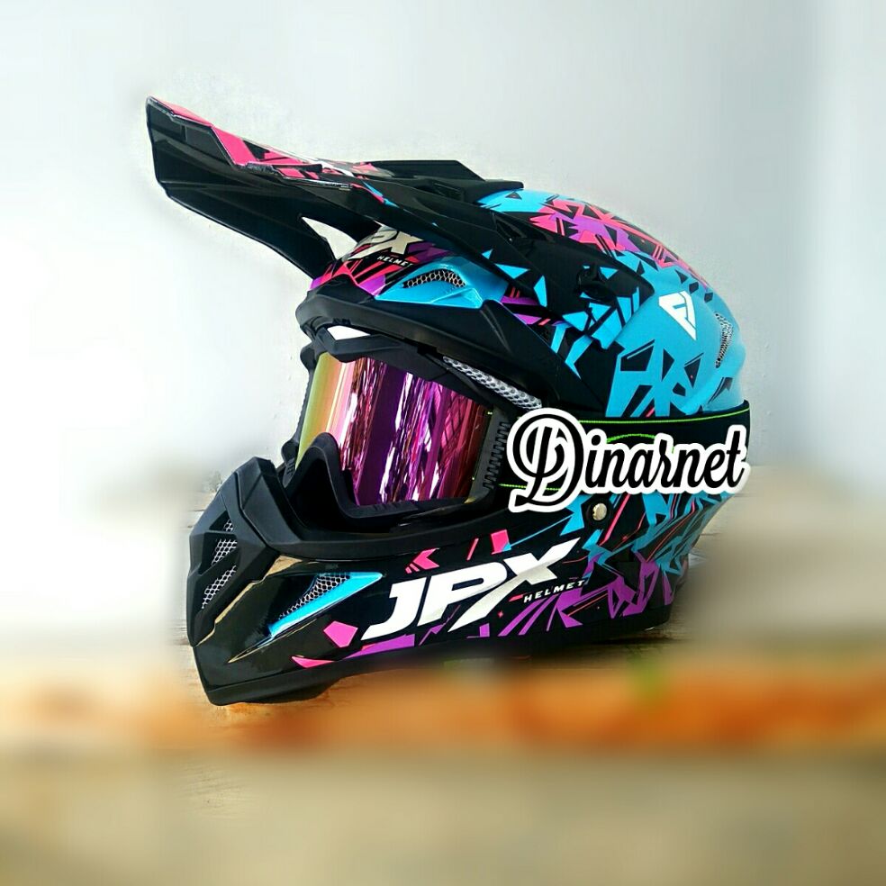 Helm Jpx Cross X33 Lattice Plus Kacamata Goggle Hitam Trabas Offroad ...