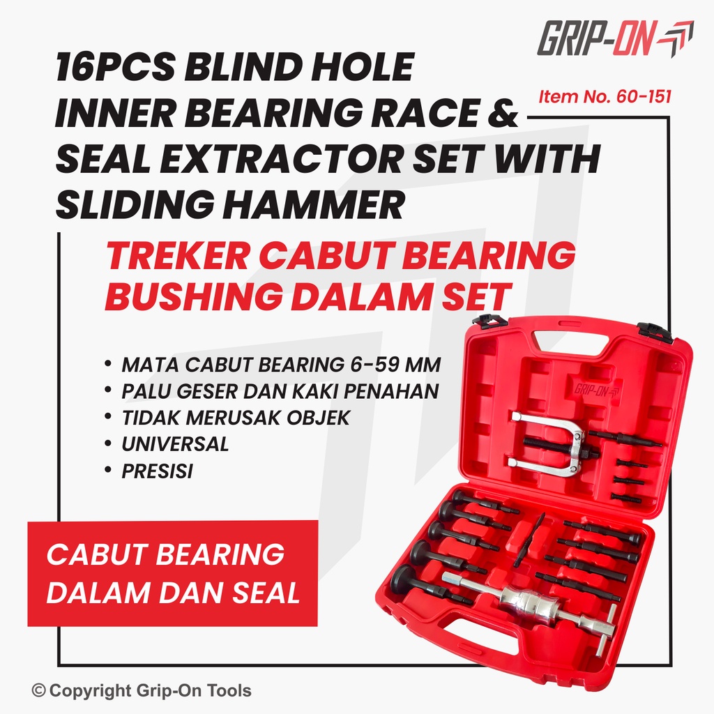 Grip-On 16 Pcs Blind Hole Inner Bearing Race & Seal Extractor Set With ...