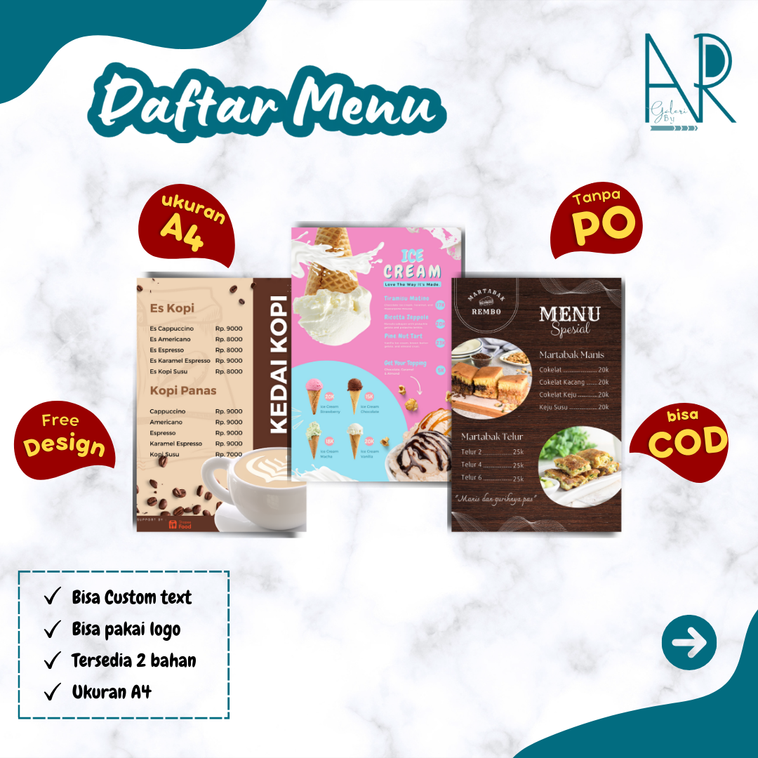 CETAK DAFTAR MENU MAKANAN MENU MINUMAN MENU CAFE A4 FREE CUSTOM FULL ...