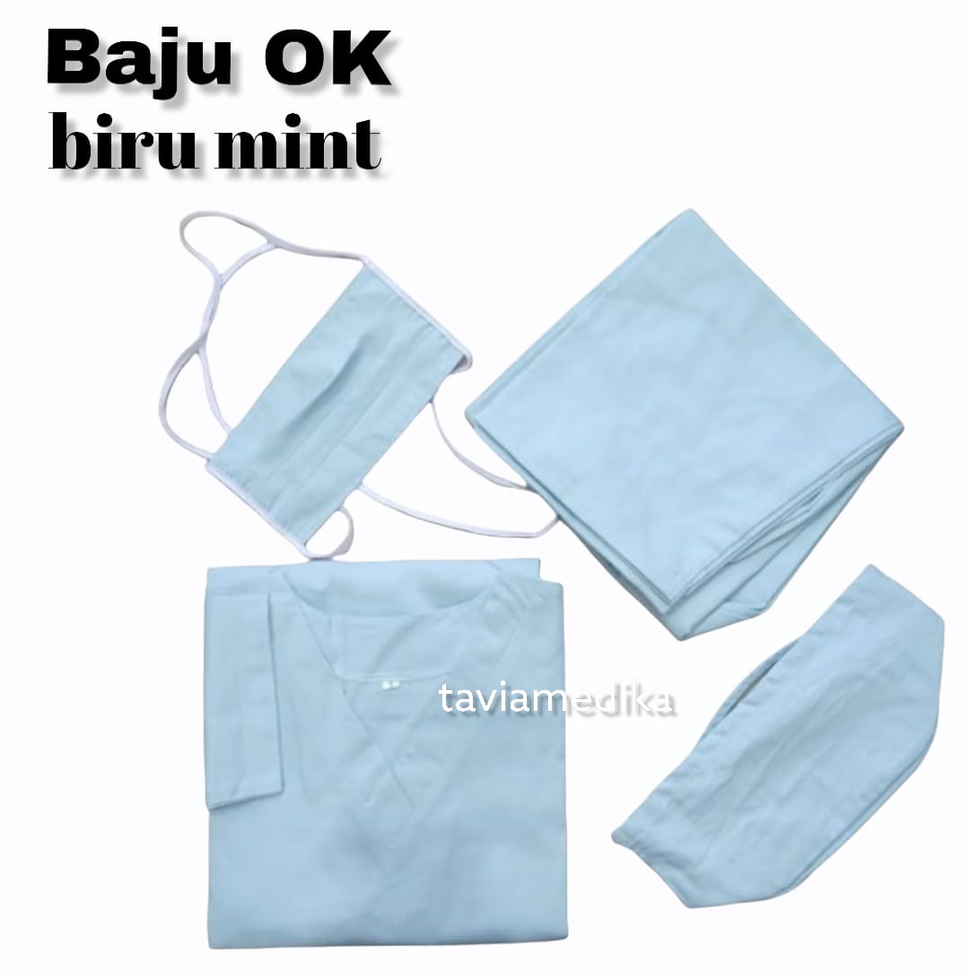 Baju OK warna Biru Mint kerah V bahan American Drill ukuran S - XXL ...