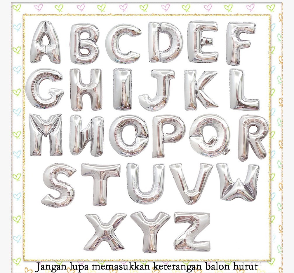 (1 PCS) Balon foil huruf 40cm abjad warna silver gold biru pink motif ...