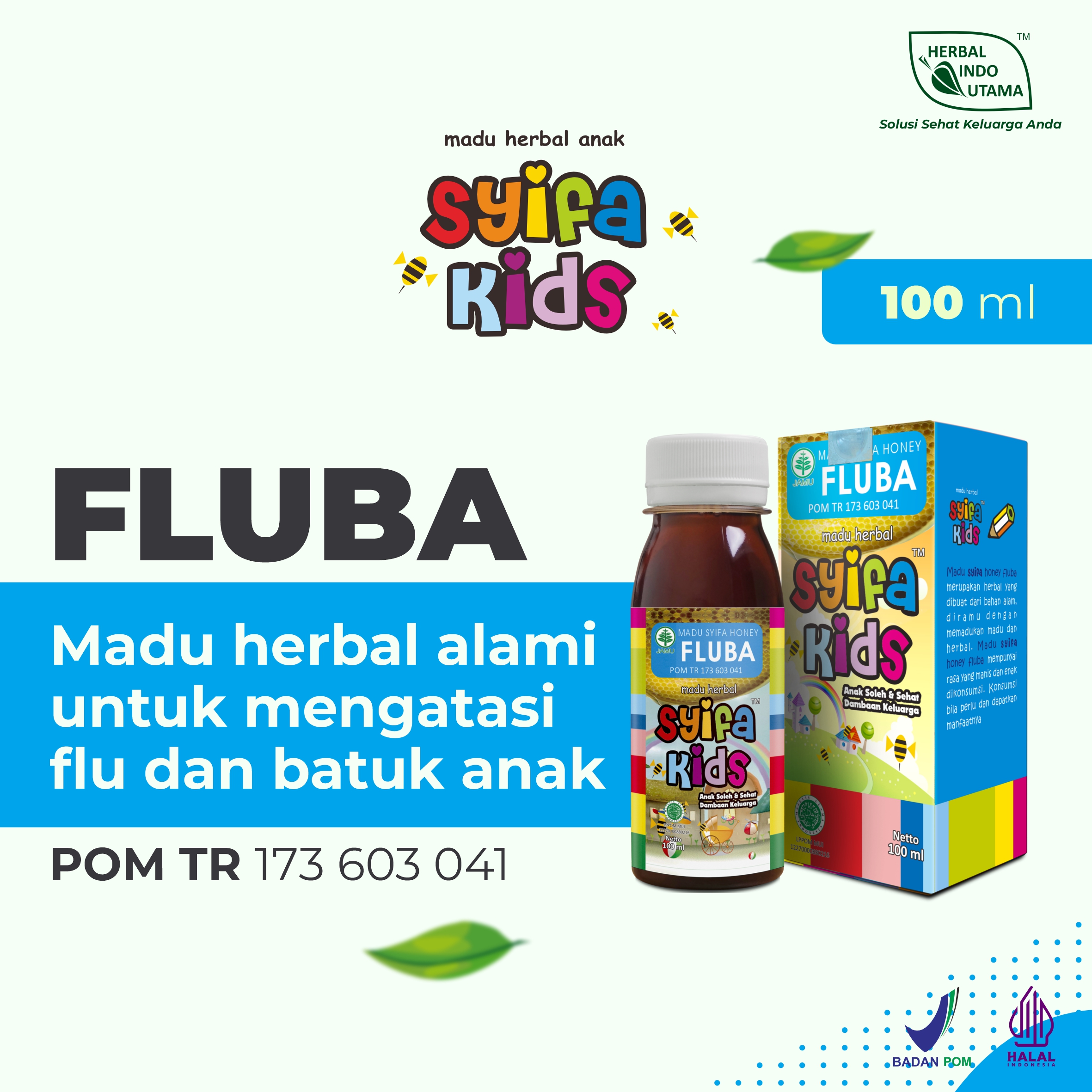 SYIFA KIDS FLUBA Madu Anak Flu Dan Batuk 100 ml Herbal Indo Utama ...